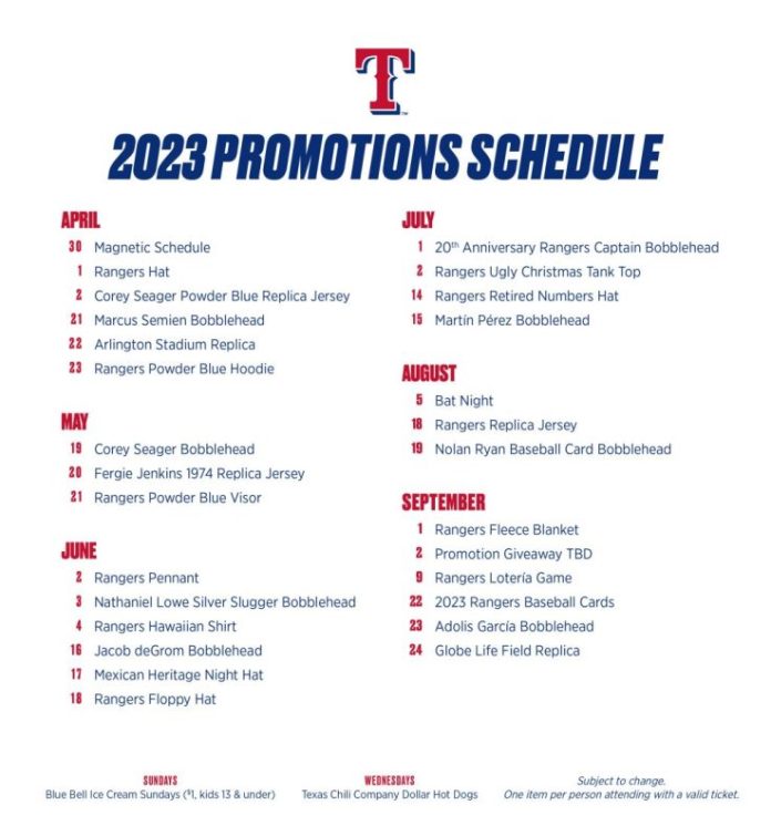 Rangers 2023 - Stadium Giveaway Exchange